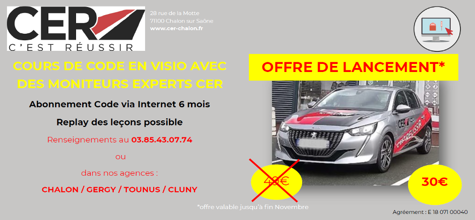 NOUVEAU : CER propose des cours de CODES EN VISIO avec moniteur - info ...